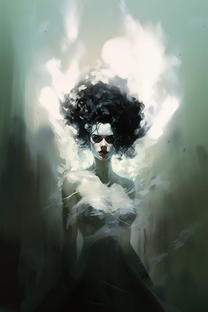 Bride of Frankenstein pinup - Halloween pinup girl art - Original fine – Damon Art